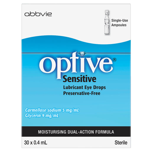 Optive Sensitive Lubricant Eye Drops Preservative Free 30 x 0.4 mL ...