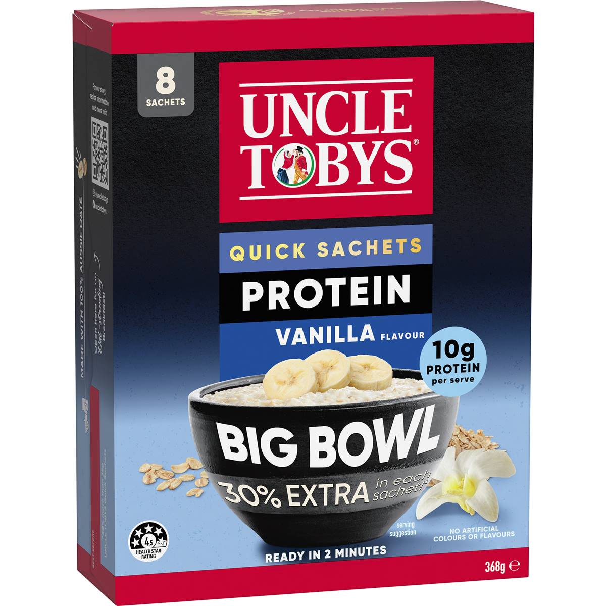 Uncle Tobys Big Bowl Quick Oats Protein Vanilla Porridge 368g x 8 pack ...