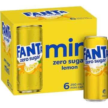 Fanta Mini Cans Lemon Zero Sugar 6 x 250mL