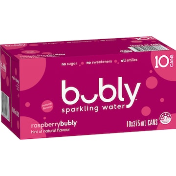 Bubly Sparkling Water Cans Raspberry 375mL x 10 pack - GimmeNow